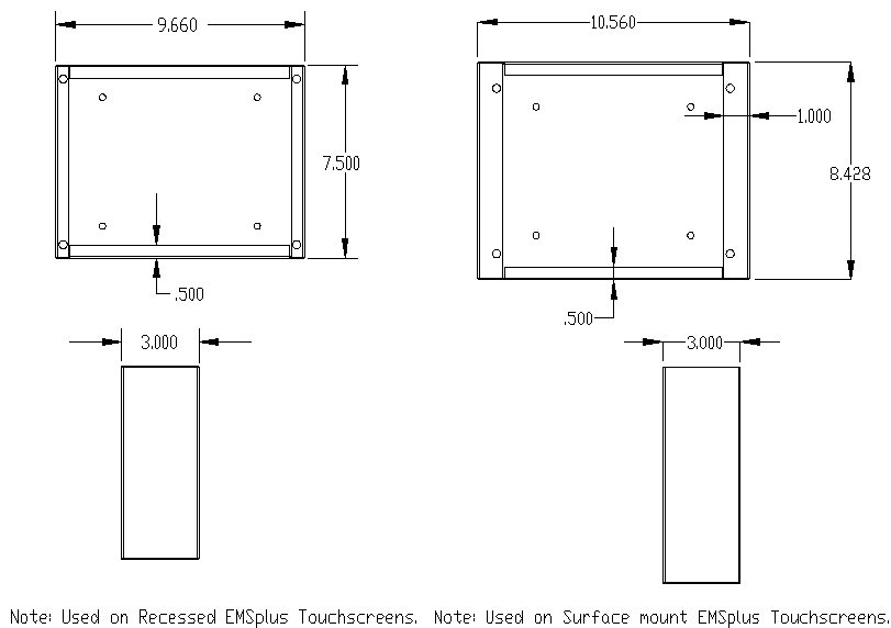 Box dimensions for Touch Screen Recessed in Wall or Surface Mount