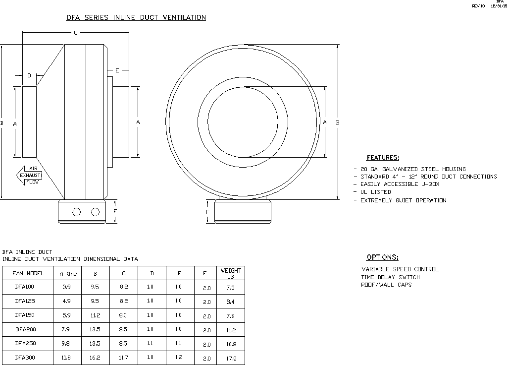 Inline Duct Fan Submittal Drawing